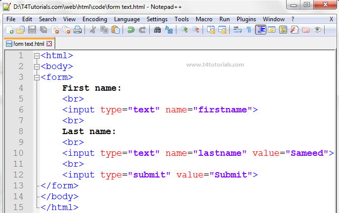 Form Text In Html T4Tutorials